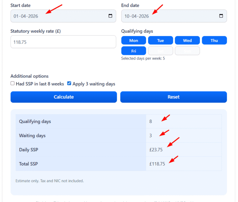 NHS Statutory Sick Pay Estimator – SSP Calculator 2025